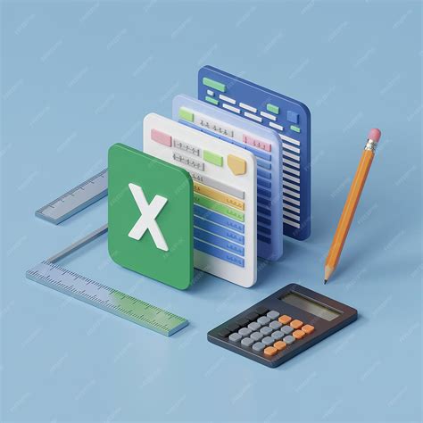 Excel Power 3d Microsoft Office Excel In Action Digital Data Analysis 3d Illustration Premium