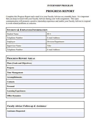 Internship Progress Report Examples To Download