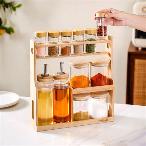 Buy Spice Containers And Oil Dispenser With Kitchen Organiser Rack Set