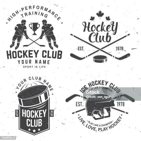 아이스 하키 클럽 로고 배지 디자인 셔츠 또는 로고 인쇄 우표 또는 티에 대한 개념 겨울 스포츠 플레이어 스티커 퍽 및 스케이트