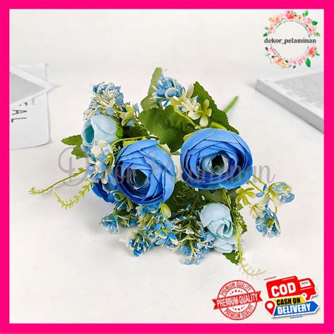 Jual Cod 1pcs Bunga Peony Delphi Cabang 5 Artificial Bunga Imitasi Kain Untuk Dekorasi Wedding