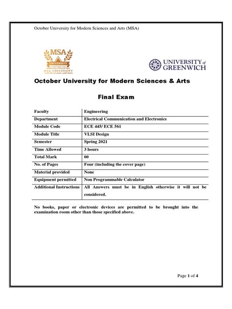 Final Exam Vlsi Spring 2021 Pdf Electronic Engineering Electronics