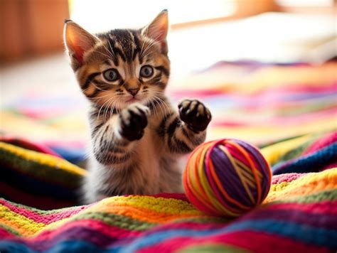 Premium Ai Image Mischievous Kitten Playfully Swatting At A Dangling Toy