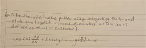 Solved Solve Theinitial Value Problen Using Integrating Chegg