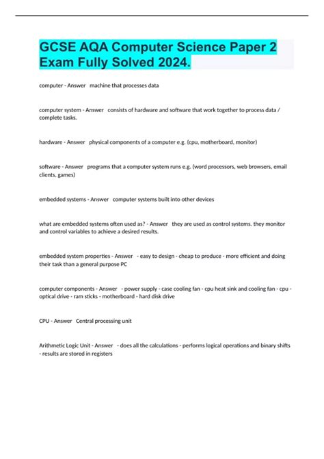 Gcse Aqa Computer Science Paper 2 Exam Fully Solved 2024 Aqa A Level Computer Science Stuvia Us