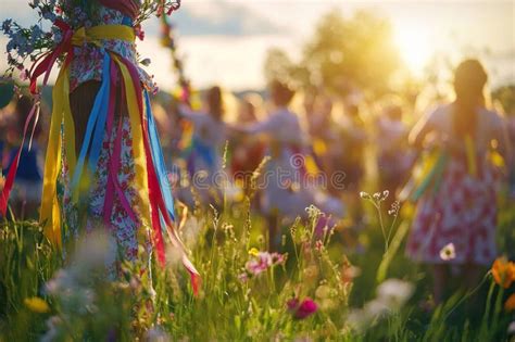 Close Up Of A Pole Decorated With Colored Ribbons And Flowers Stock Image Image Of Friendship