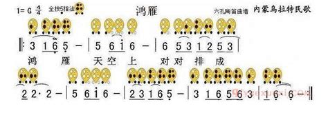 6孔陶笛谱子《鸿雁》 陶笛曲谱 器乐学习网