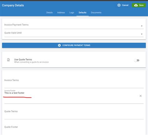 Company Defaults Footer Terms Etc Not Updating Properly For Invoice