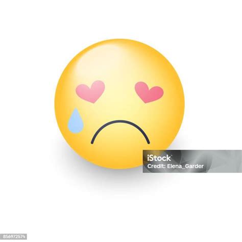 심 혼의 형태로 눈으로 슬픈 꼴된 웃는 Emoji 얼굴 울고 그의 눈에서 눈물으로 귀여운 만화 이모티콘입니다 깨진된 심장입니다 공 스포츠 장비에 대한 스톡 벡터 아트 및