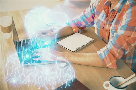 Premium Photo Ar Hologram With Man Working On Computer On Background