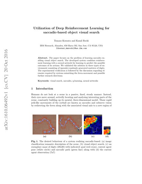 Pdf Utilization Of Deep Reinforcement Learning For Saccadic Based Object Visual Search