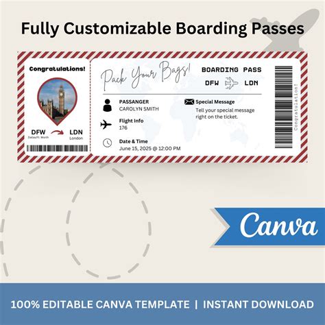 Customizable Boarding Pass Template Printable Surprise Trip Ticket