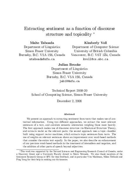 Pdf Extracting Sentiment As A Function Of Discourse Structure And Topicality