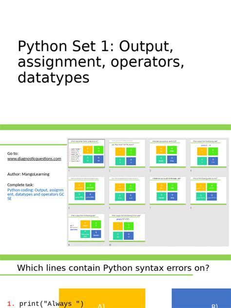 Diagnostic Questions Python Set1 Pdf Data Type Programming Paradigms