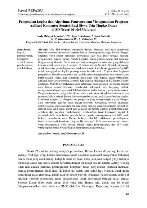 Pdf Pengenalan Logika Dan Algoritma Pemrograman Menggunakan Program Aplikasi Komputer Scratch