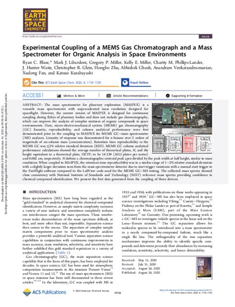 Pdf Experimental Coupling Of A Mems Gas Chromatograph And A Mass Spectrometer For Organic