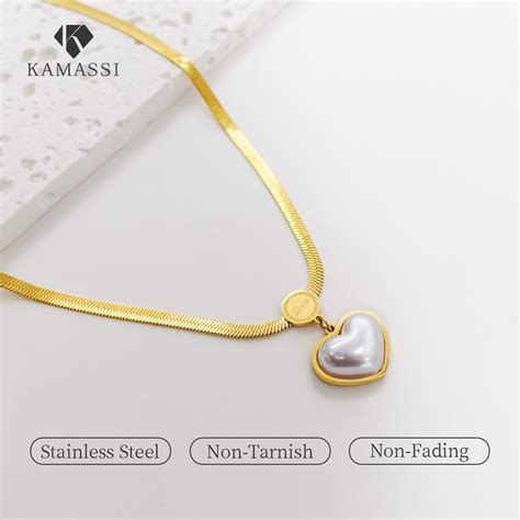 Kamassi Necklace For Women Heart Pendant Stainless Steel Accessories