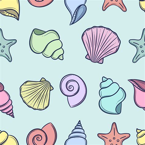 Colorful Pattern With Seashells Seamless Repeat 16129279 Vector Art At