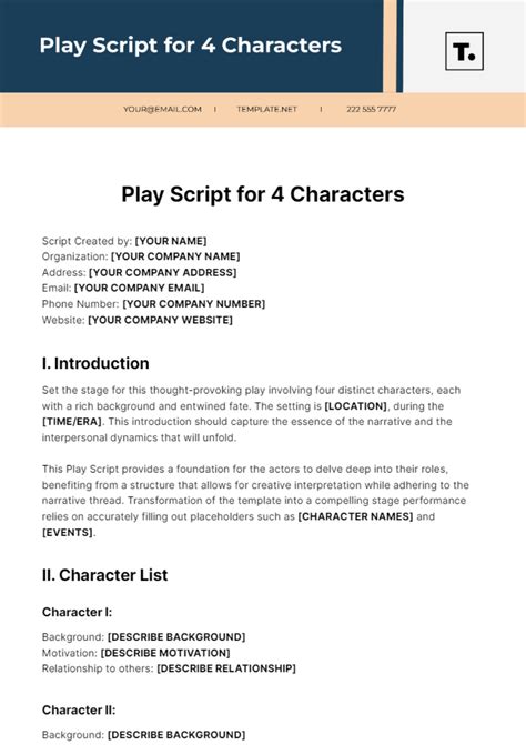Free Play Script For 4 Characters Template To Edit Online