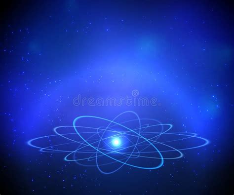 Shining Atom Model Neon Orbit With Galaxy Blue Background Stock Illustration Illustration Of
