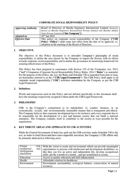 Csr Policy Pdf Corporate Social Responsibility
