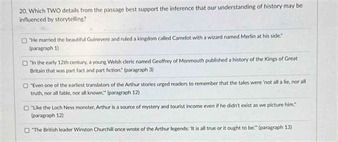 Solved 20 Which Two Details From The Passage Best Support The Inference That Our Understanding