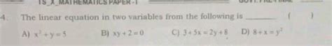 The Linear Equation In Two Variables From The Following Isn Begin Array L L L L Text A