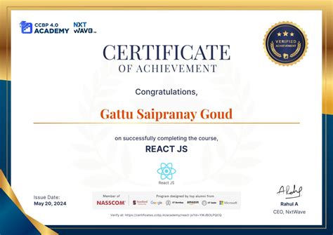 completed react js course with core skills gattu saipranay goud
