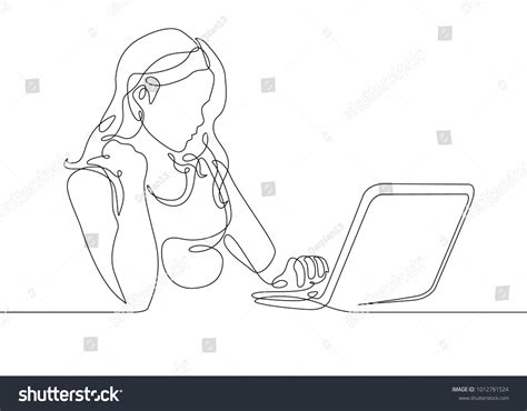 Continuous One Line Drawing Girl Sits Stock Vector Royalty Free 1012781524 Shutterstock