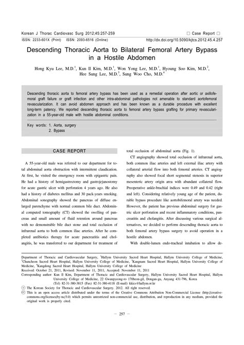 Pdf Descending Thoracic Aorta To Bilateral Femoral Artery Bypass In A Hostile Abdomen
