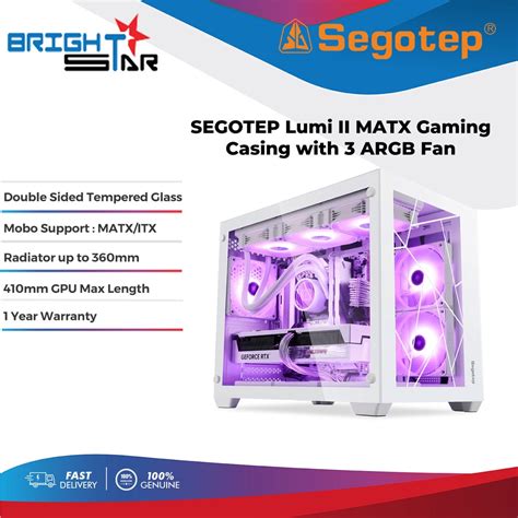 Segotep Lumi Ii Matx Gaming Casing Argb Fan Black White Shopee Malaysia