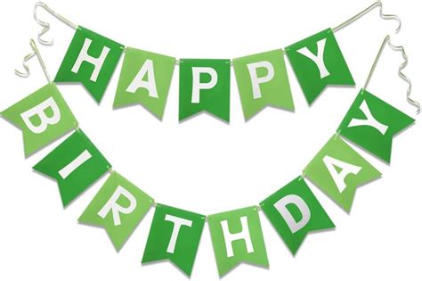 Green Happy Birthday Banner Greenery Theme Party Bunting Supplies Signs