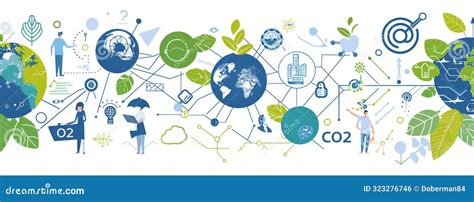 Environmental Sustainability And Technology Illustration Featuring Global Networks And Ecosystem