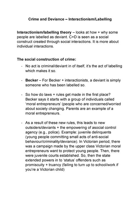 Crime And Deviance Interactionism Crime And Deviance Interactionism Labelling Studocu