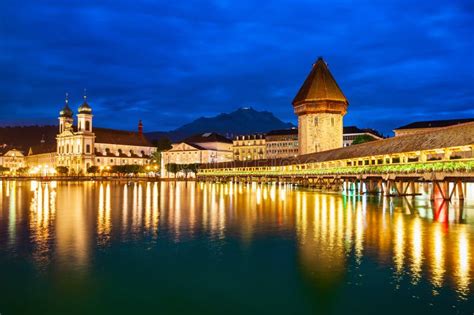 Kapellbrucke Bridge Wasserturm Tower Lucerne Editorial Photography Image Of Swiss