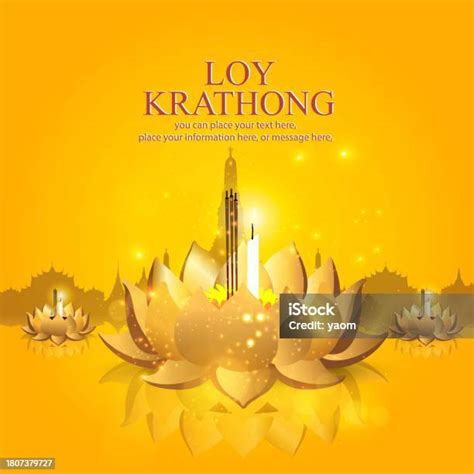 Loy Krathong 축제 에서 건물 와 랜드마크 태국 배너 통하고 있는 금 벡터 일러스트 레이 션 배경 태국의 문화 0명에