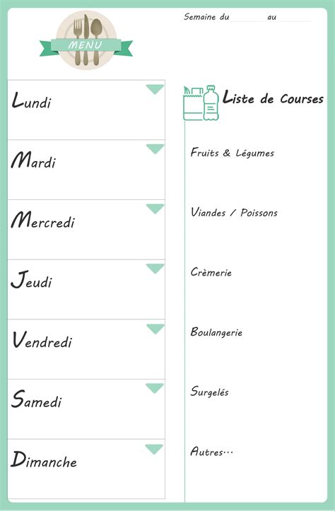 Menus Hebdomadaires à Imprimer Modèles De Planning Pdf