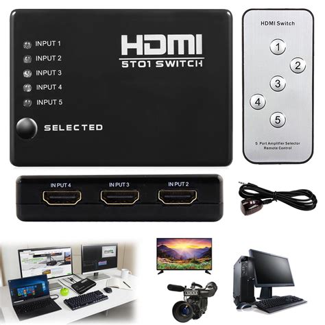5 Port Hdmi Expander Remote Control Switch Splitter With Usb Etsy