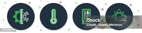 설정 라인 기상 온도계 태양과 눈송이 자외선 차단 아이콘 벡터 개념에 대한 스톡 벡터 아트 및 기타 이미지 개념 겨울 계절 Istock