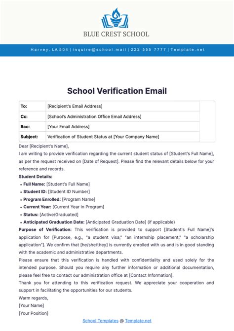 Free School Verification Email Template To Edit Online
