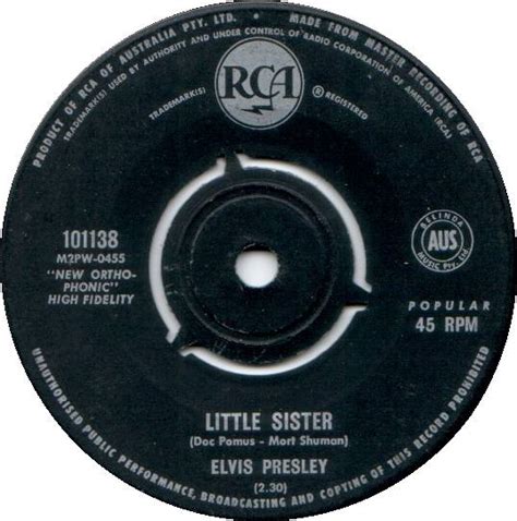 Elvis Presley ‎ Maries The Name His Latest Flame Little Sister 7