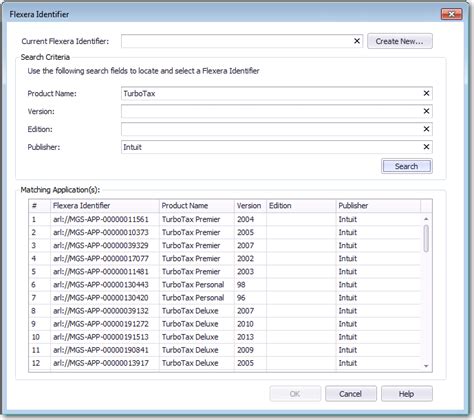 Flexera Identifier Dialog Box