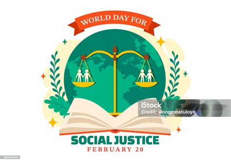 세계 사회 정의의 날 벡터 일러스트 레이 션 2 월 20 일 배경에 정의로운 관계와 불의 보호에 대 한 저울 또는 망치 Revolution에 대한 스톡 벡터 아트 및 기타