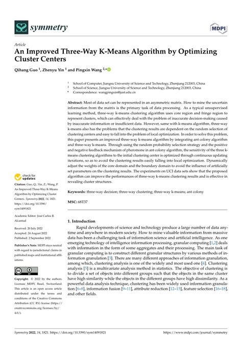 Pdf An Improved Three Way K Means Algorithm By Optimizing Cluster Centers