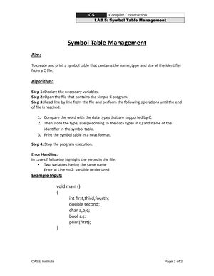 Lab 3 Compiler Construction Lab Manuals 1 CS Compiler Construction
