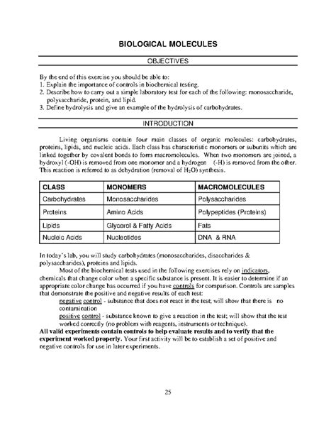 Macromolecule Comparison Chart Ponasa