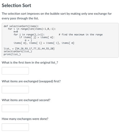 solved selection sort the selection sort improves on the