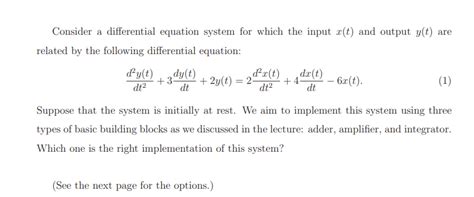 Solved Consider A Differential Equation System For Which The