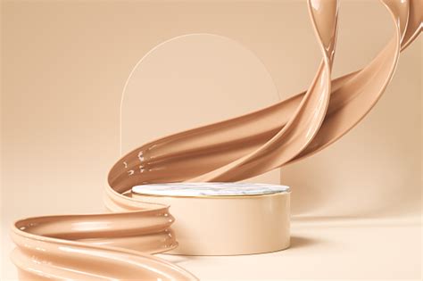 갈색 파운데이션 크림이있는 최소 받침대 연단 디스플레이 미용 및 화장품 제품을위한 무대 쇼케이스 3d 일러스트레이션 보습제에