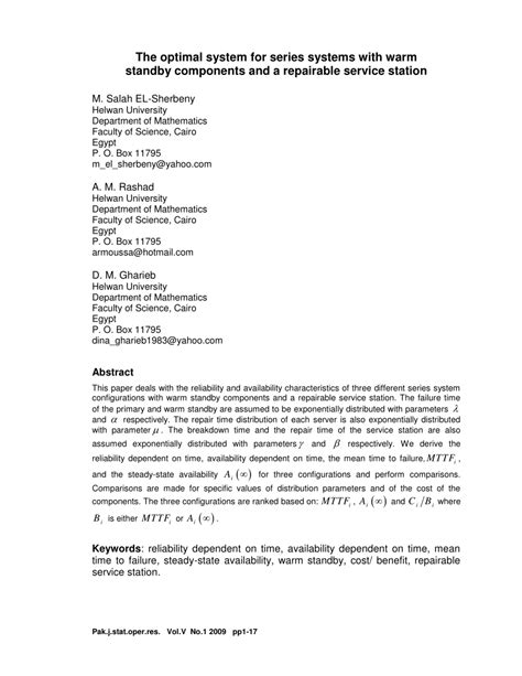 Pdf The Optimal System For Series Systems With Warm Standby Components And A Repairable